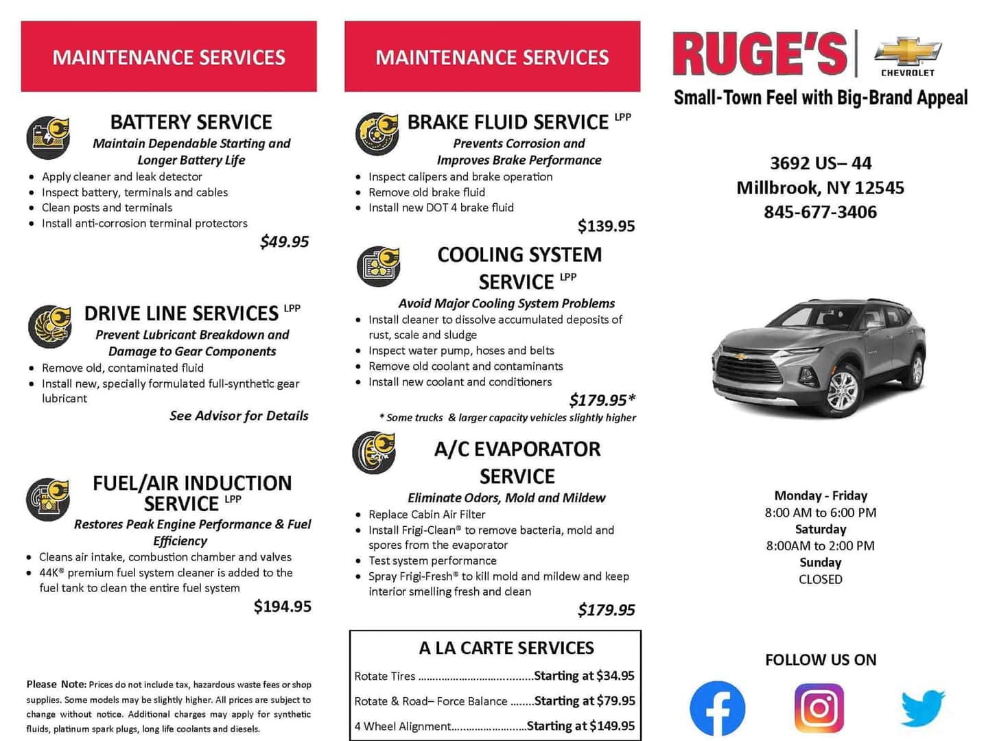 Ruge's Service Menu | Chevy Maintenance Near Kingston, NY